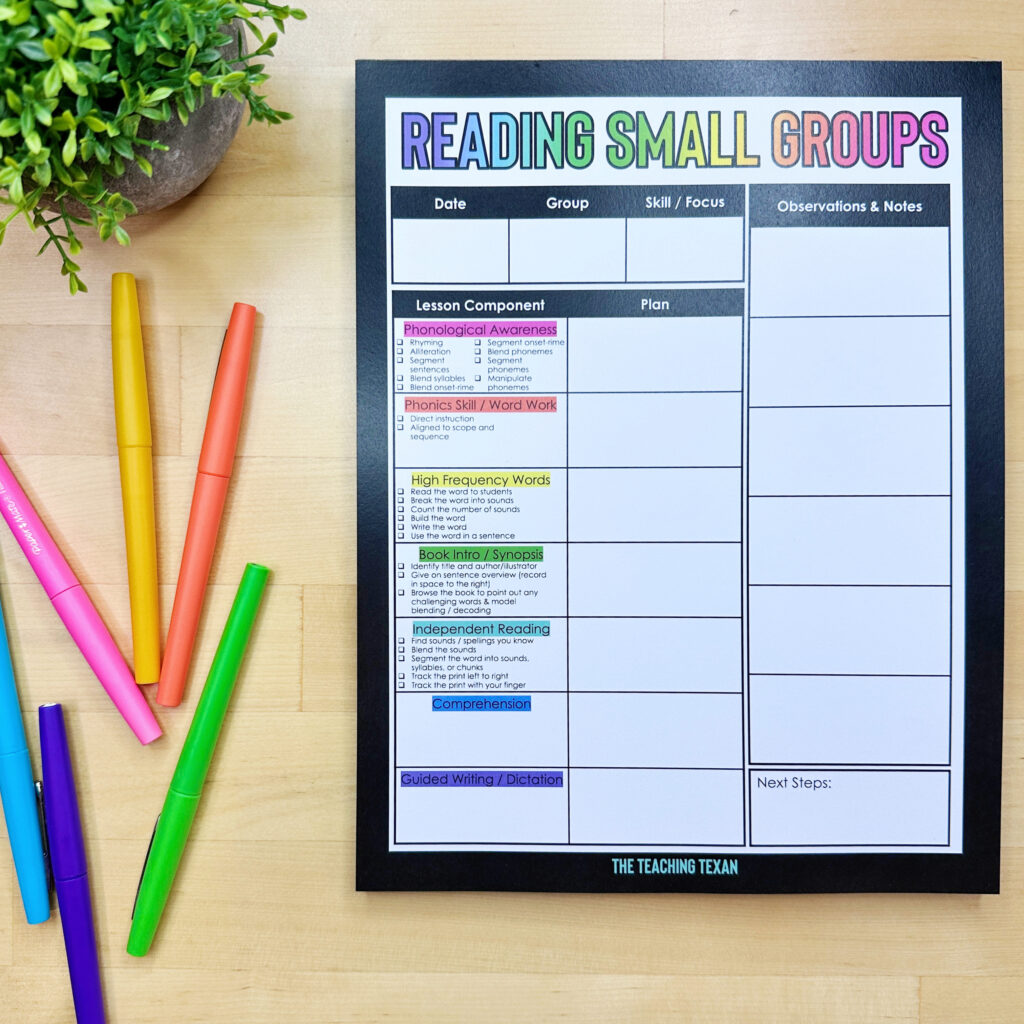 Small Group Reading Notepad - The Teaching Texan